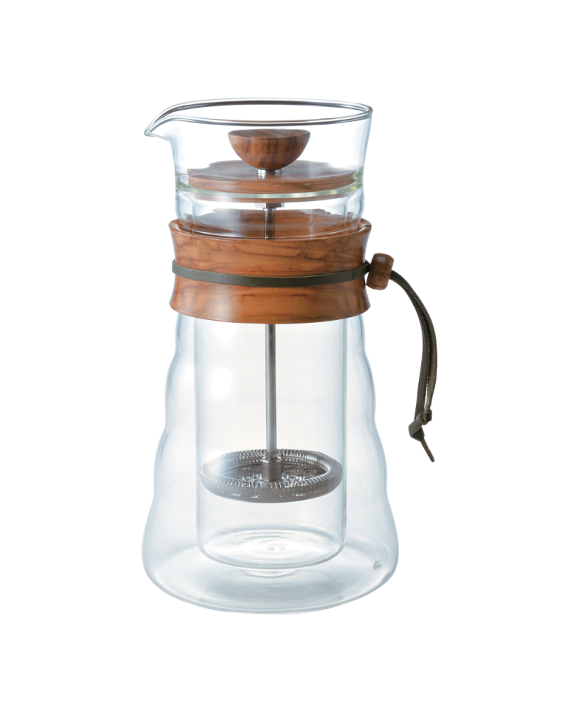 Hario Prensa Doble Pared Cristal Madera 400ml | Complementosdelcafe.com